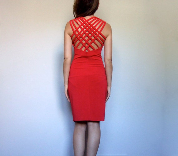 Vintage Bodycon Dress Criss Cross Back Party Dress Caged Back