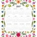 2017 Floral Calendar. 12 month calendar. Watercolor Wall