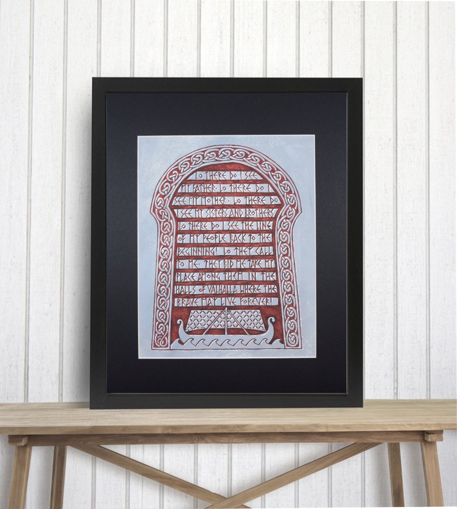 Viking Rune Stone Fine Art Print with Valhalla by ArteOfTheBooke