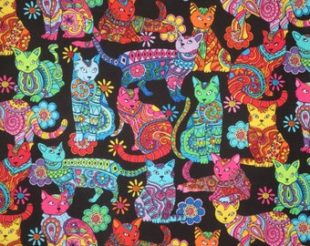 Cat print fabric | Etsy