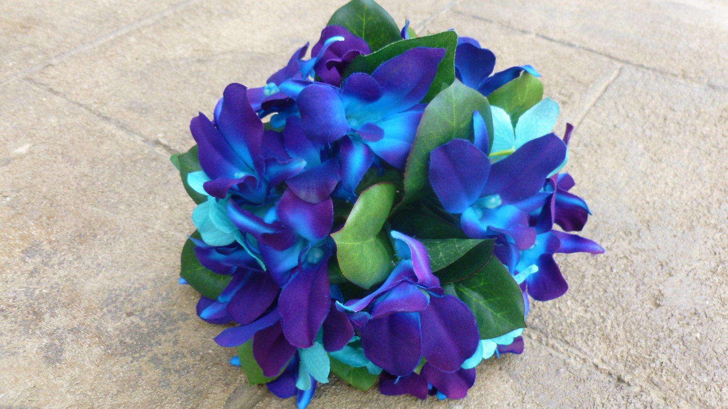 Galaxy orchid purpl blue turquoise bridesmaids bouquet