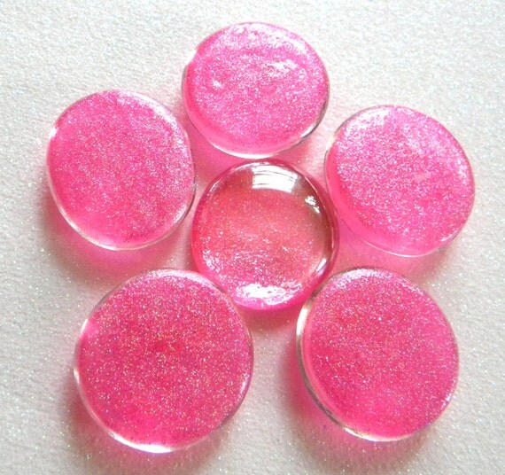 Extra Large HOT PINK Glitter Glass Gems Set of 6