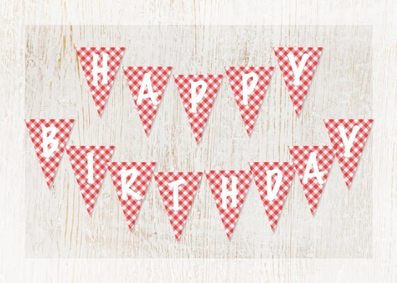 Red Checkered Printable Happy Birthday Banner Instant