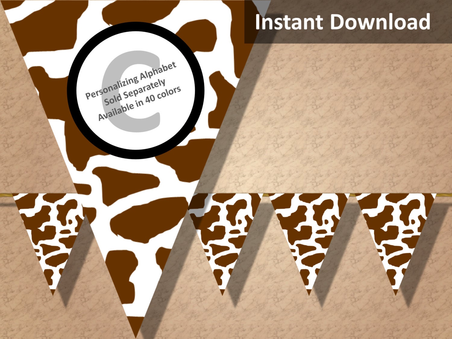 Brown Cow Print Bunting Pennant Banner Farm Party