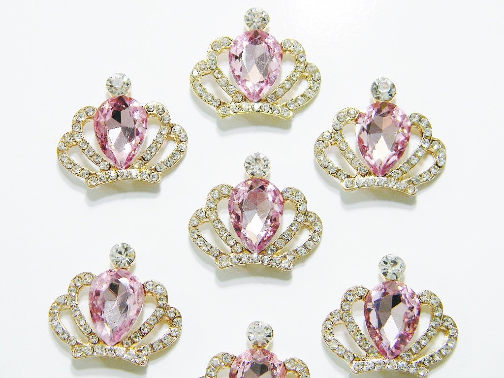 Tiara Small Gold Metal Pink Rhinestone Crown Embellishment