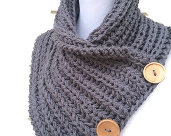 Knitted button scarf | Etsy