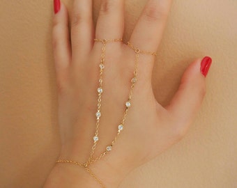 14k Gold Chain Arm Bracelet with Round Metal Beads