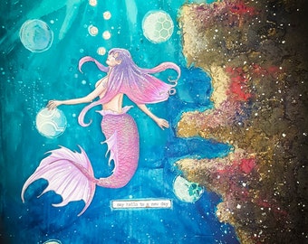 Mixed media mermaid | Etsy
