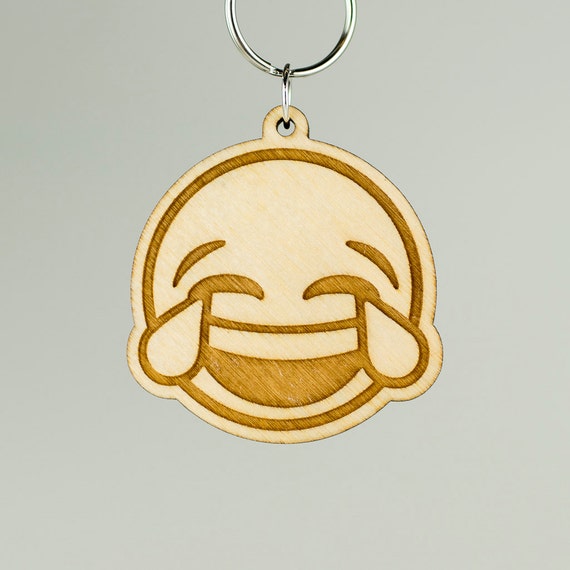 Tears of Joy Emoji Keychain - Crying and Laughing Emoji Carved Wood Key ...