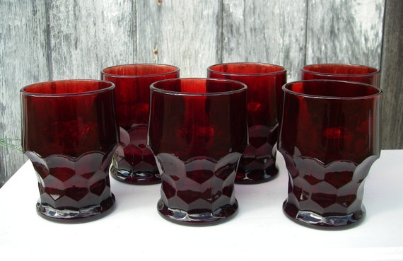Vintage Ruby Red Glassware 6 Ruby Red Glasses Set Of 6 Ruby