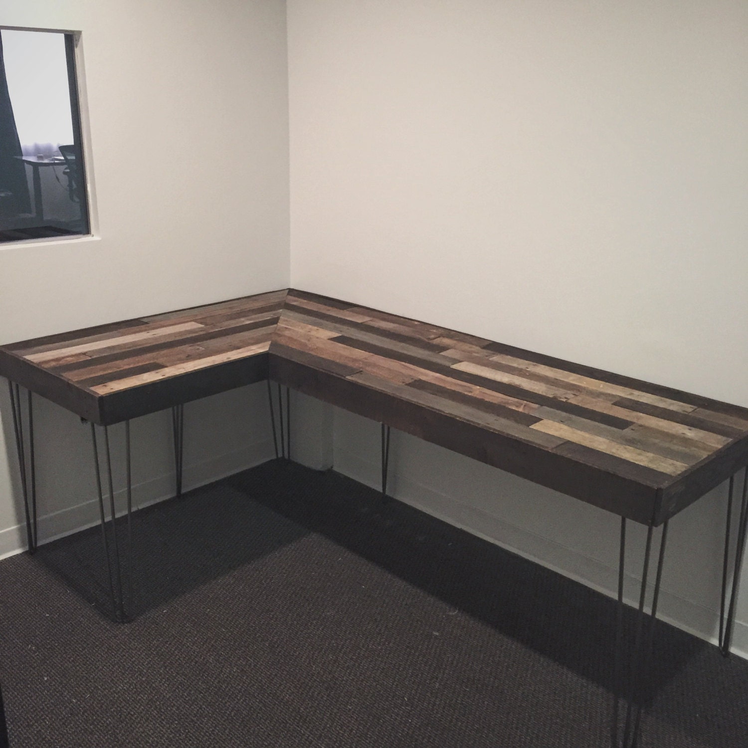 Rustic L-Shaped Desk Made from Reclaimed Wood