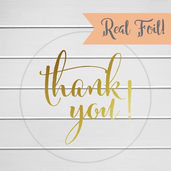 Thank You Labels Clear Transparent Stickers with Gold Foil