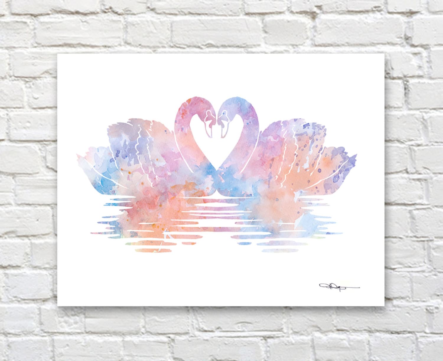 Swans Art Print Abstract Watercolor Painting Wall Decor