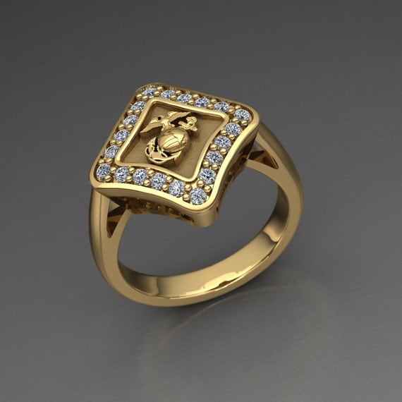 Womens Marine Corps Ring with Diamonds by USMCJewelry on Etsy