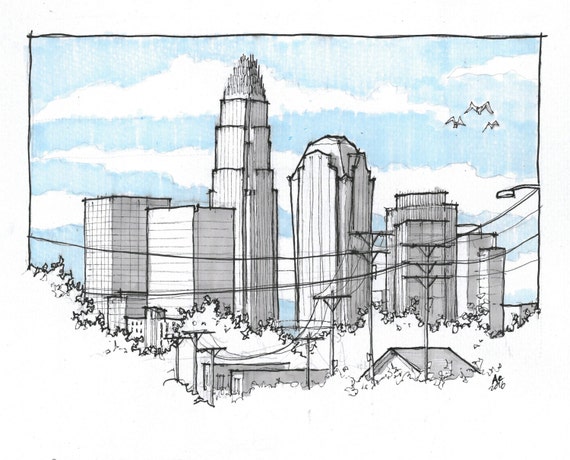 Items similar to Original Drawing - Charlotte, NC Skyline on Etsy