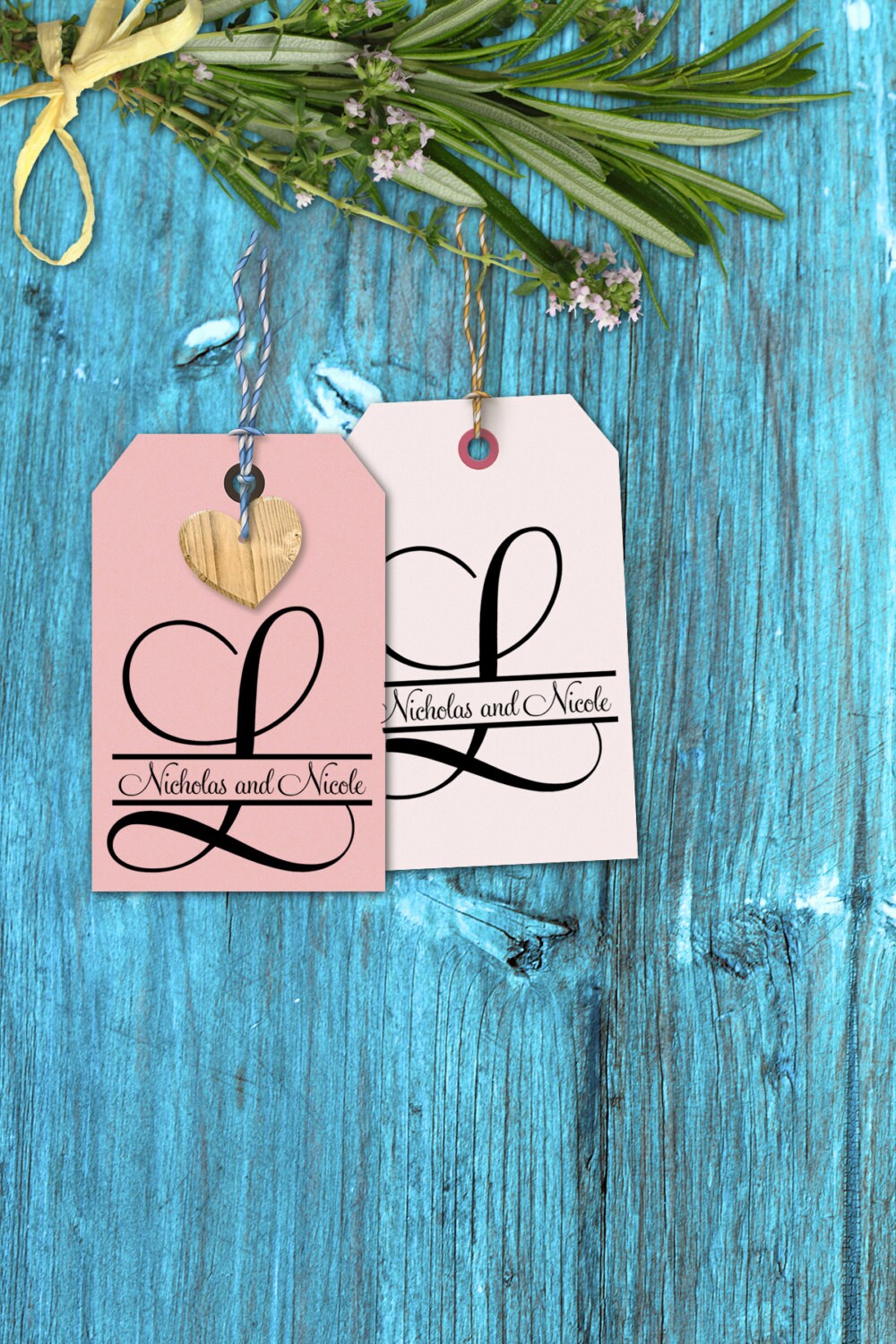 Custom monogram rubber stamp Initial with names through it for