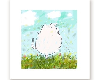 Cat Nap Ink Drawing Cat Art Print Full Body by jamieshelman