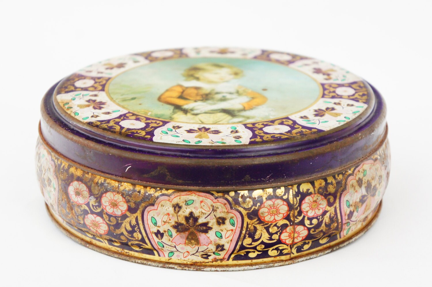 Vintage 40s-50s Tin Box/ Caniste/Cookie Tin With Dog/ Retro/