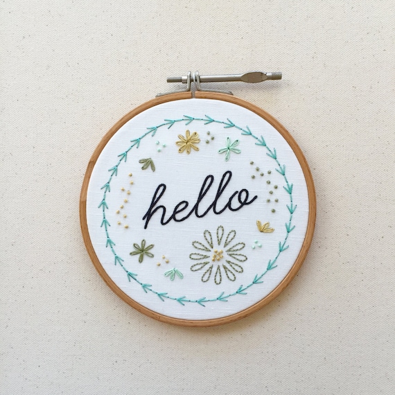 Hello Embroidery Pattern Modern Hand Embroidery Kit