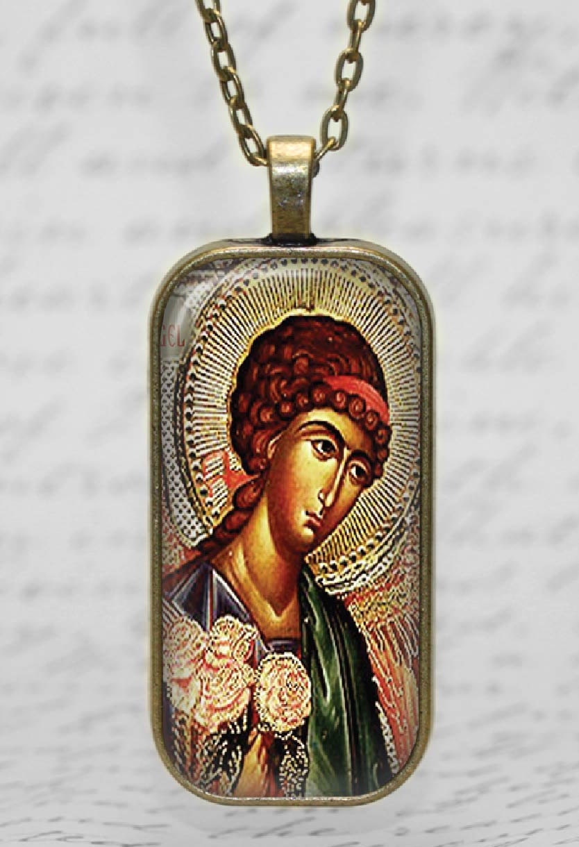 Barachiel Russian Orthodox Archangel Icon Glass Tile Pendant