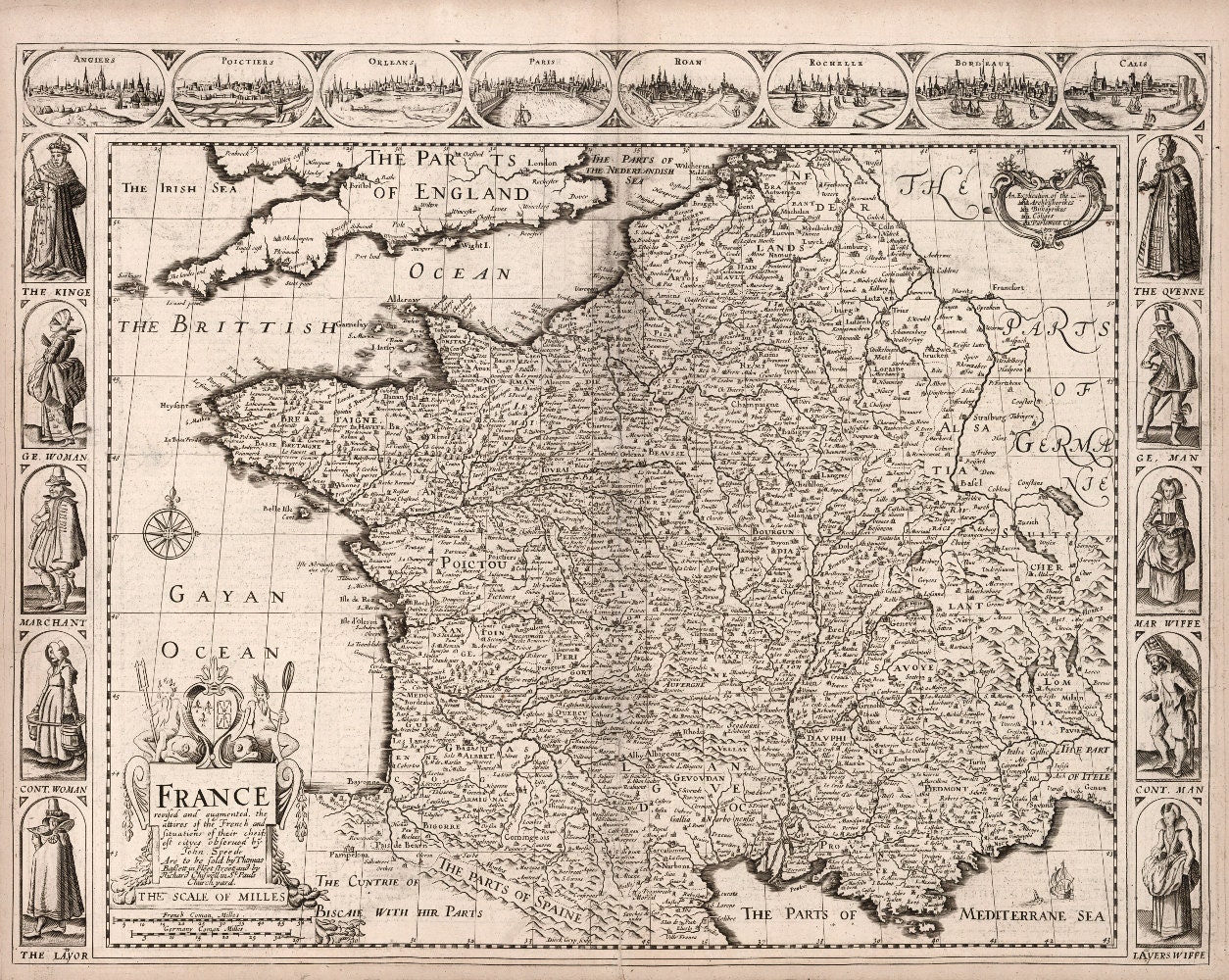 Vintage Map of France Europe 17th Century Fine Art