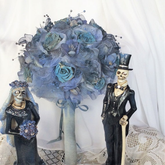 Tim Burton's Corpse Bride Wedding Flower Bouquet Gray/Blue