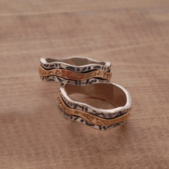 Couples Wedding Bands Silver Gold Matching by SilverJewelleryPlus