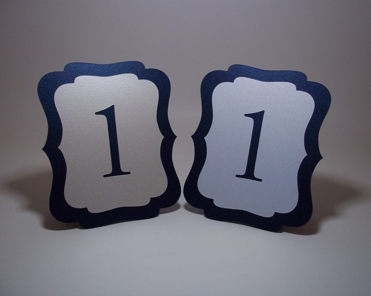 Navy Blue Table Numbers Navy Blue and Ivory or White Shimmer