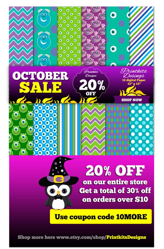 Monsters Digital Paper Pack Digital Scrapbook by PrintkitsDesigns