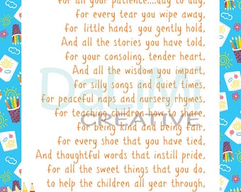 Items similar to Personalized Teacher Gift, Teacher appreciation print ...