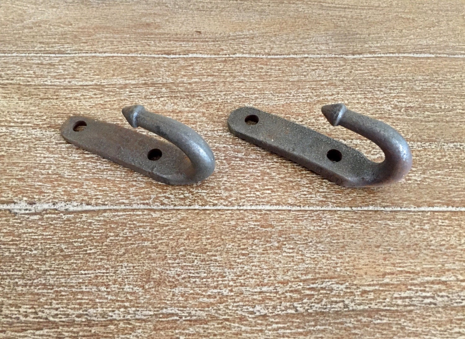 Pair of Industrial Cast Iron Wall Mount Hooks; Rusted Metal Wall Hooks ...