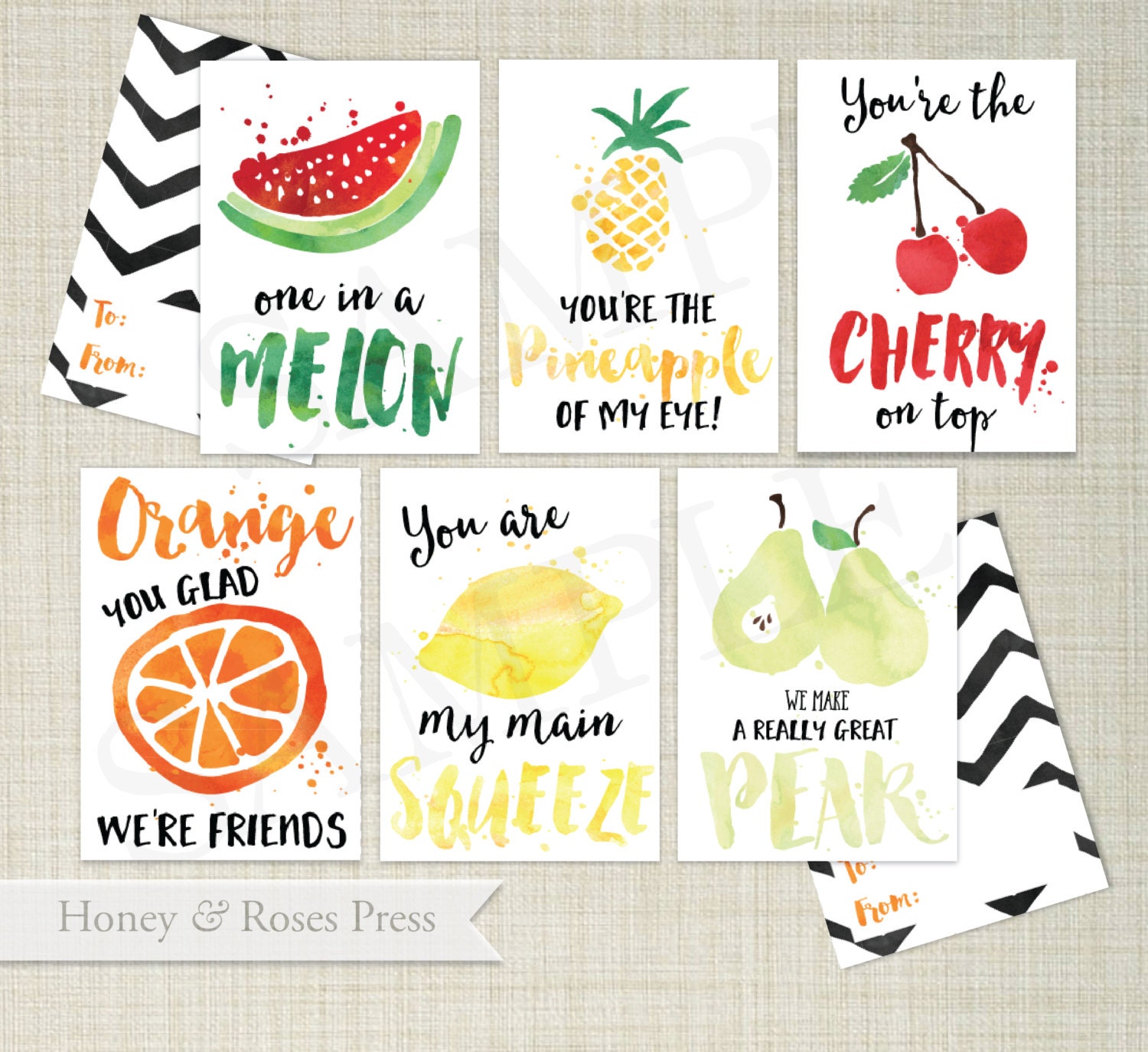 Printable Fruit Valentine's Day Cards . by HoneyandRosesPress