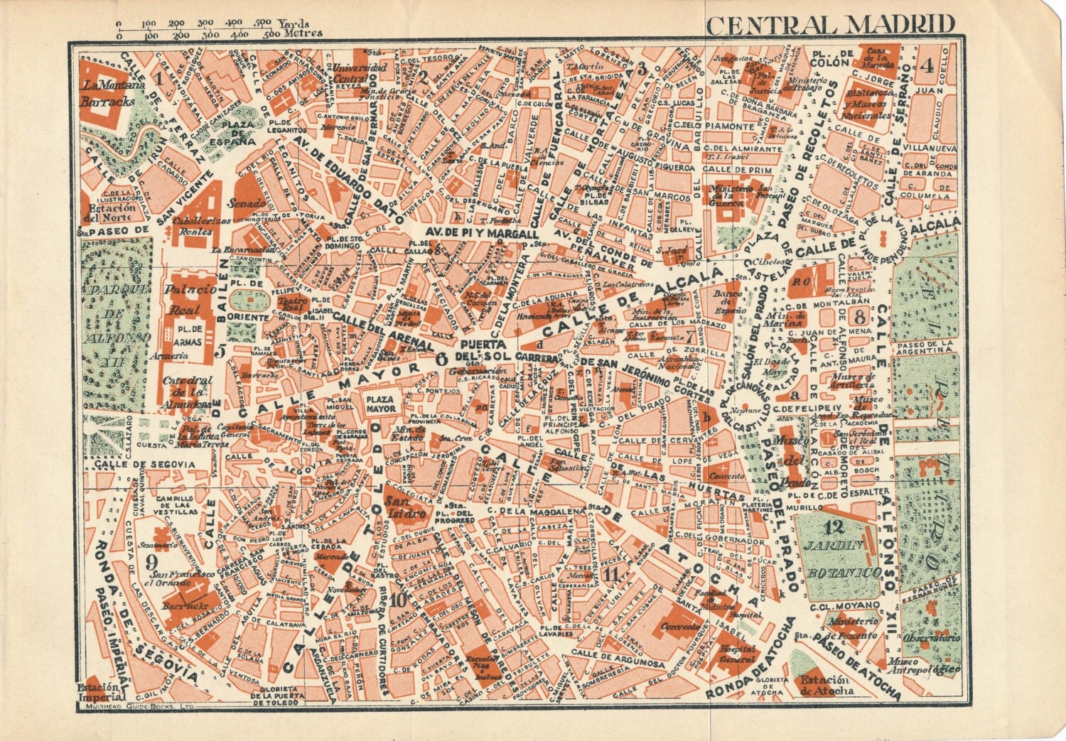 1930 Madrid Spain Antique Map