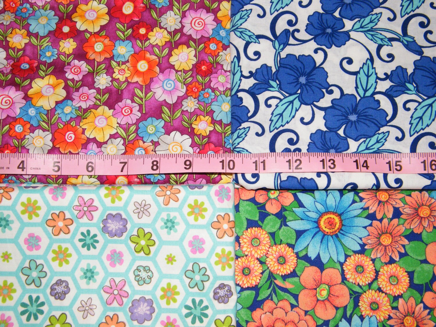 4 FQ Bundle – BOLD FLORAL Prints 100% Cotton Quilt Craft Fabric Fat ...
