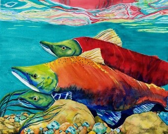 Sockeye salmon art | Etsy