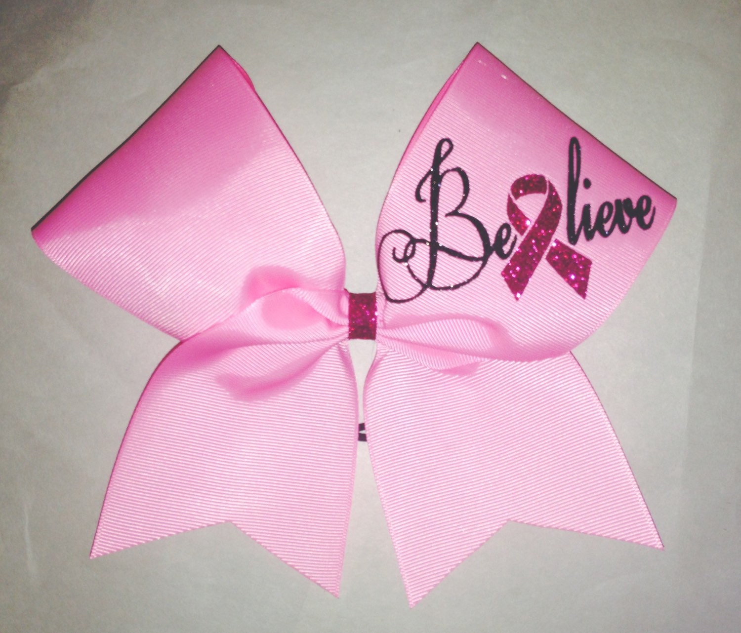 Breast Cancer Believe ribbon 3 bows by iSparkleBows on Etsy