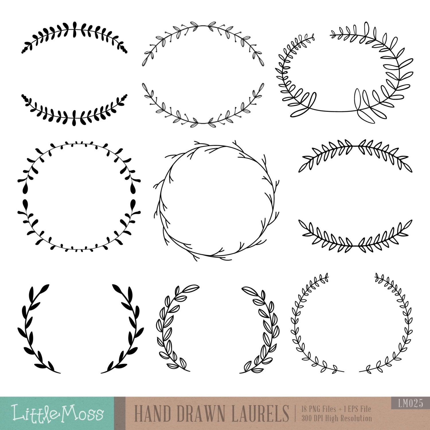 Hand Drawn Laurels Digital Clipart Chalkboard by LittleMoss
