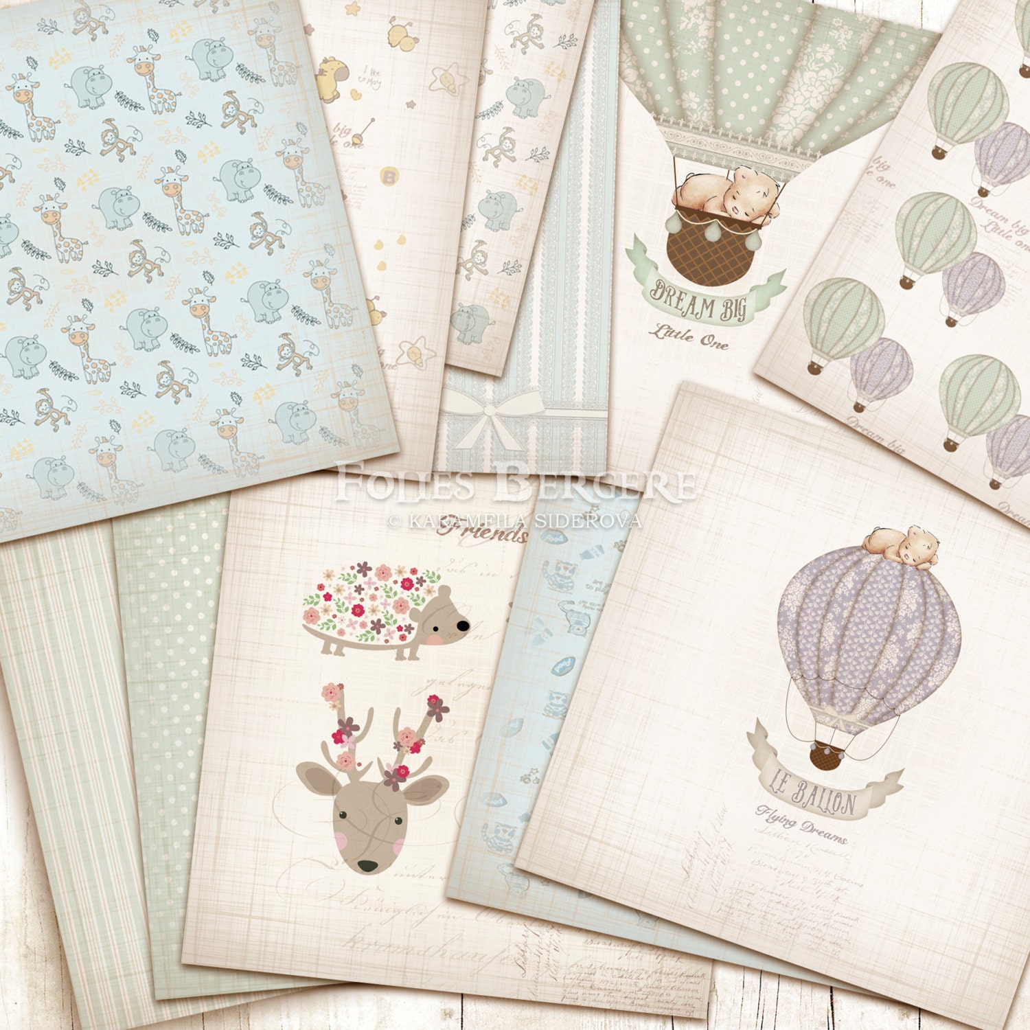 Vintage Baby Scrapbook Kit Baby Digital Paper Pack Shabby Baby