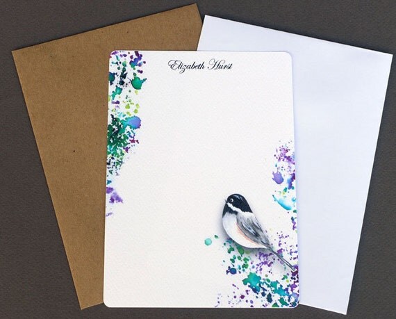 Flat Note Cards Personalized Note Card Stationery by ThePaprGarden
