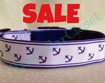 Nautical Dog Collar Anchors and Ships Wheels on Navy