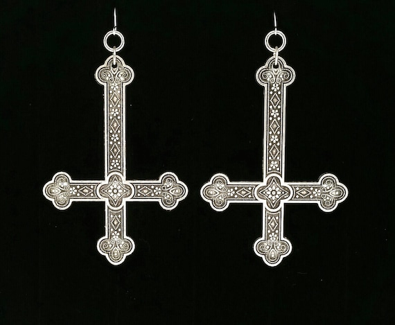 INVERTED CROSS earrings ear weights large ornate