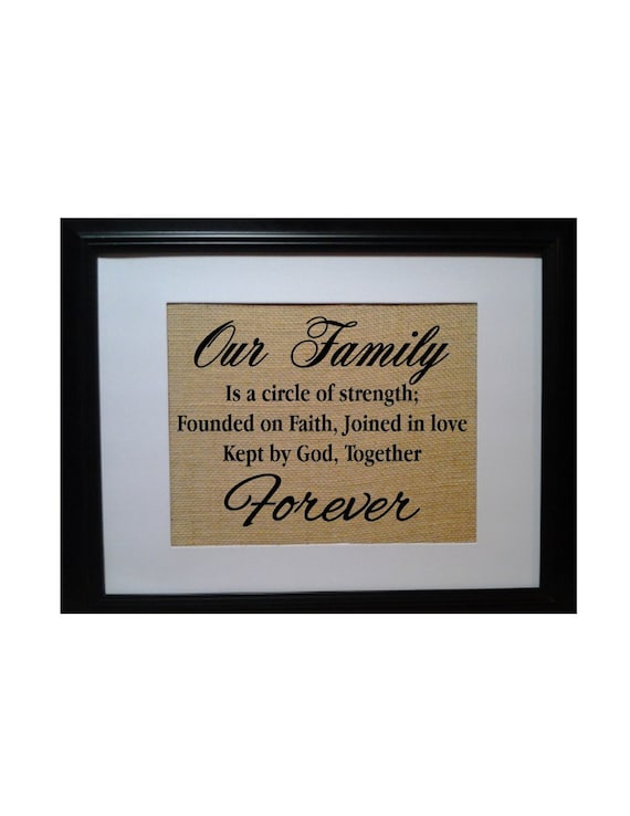 Our Family Faith Love God Forever Burlap Print by BeanTownBurlap