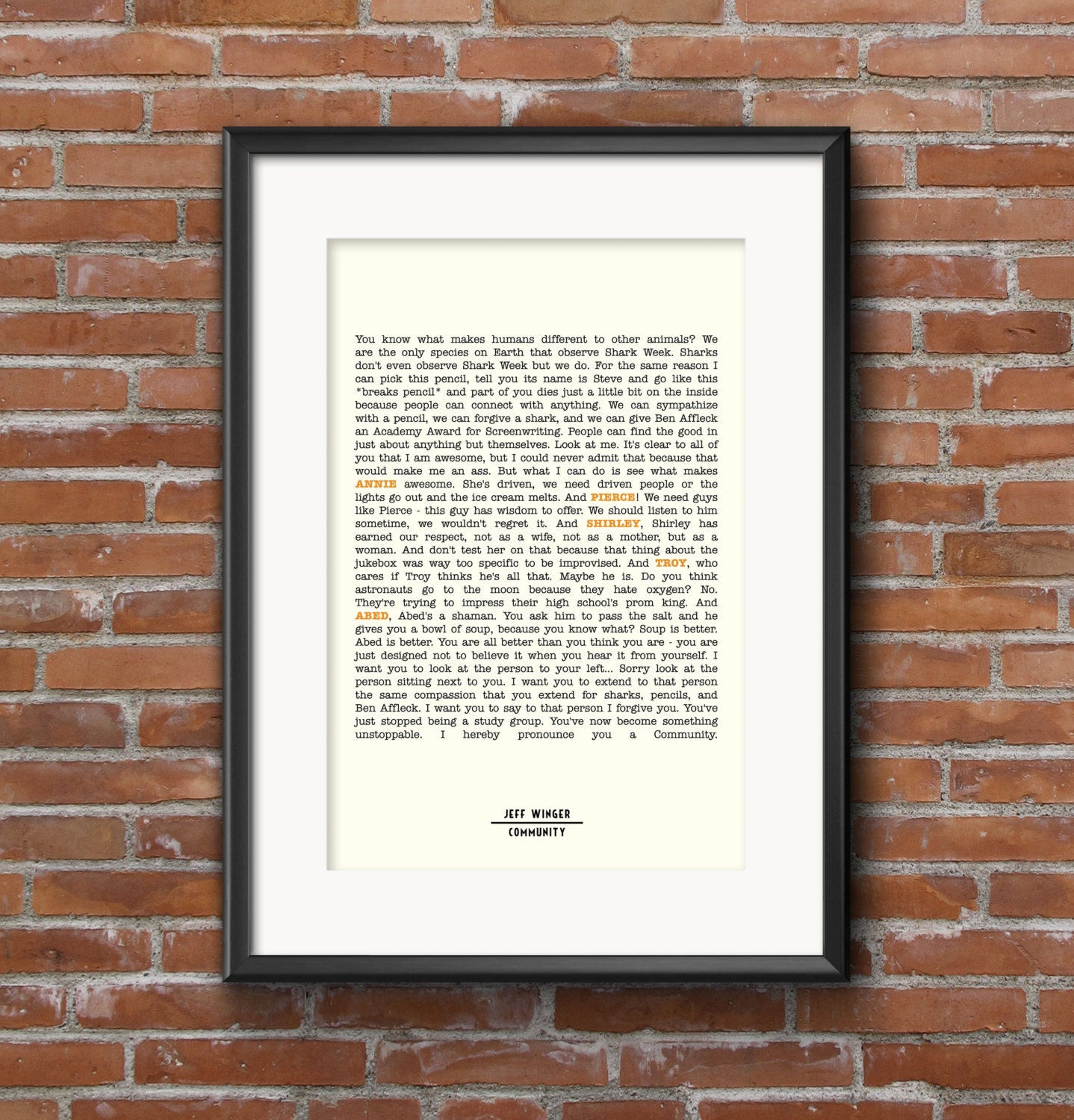 Community Quote Poster Jeff Winger S1E1 Monologue Quote
