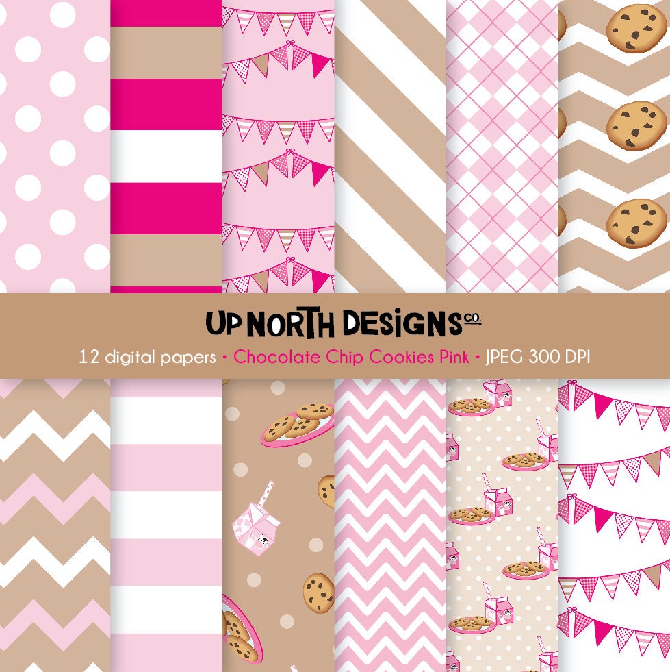 Chocolate Chip Cookies Digital Paper Cookies Scrapbooking