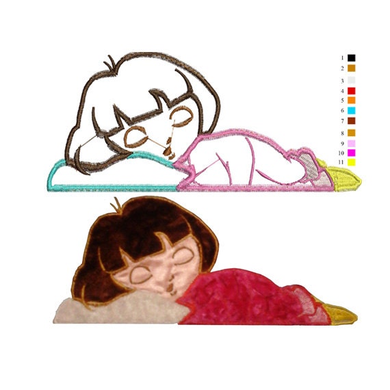 Dora sleeping applique embroidery designs 2 sizes by NewEmbro