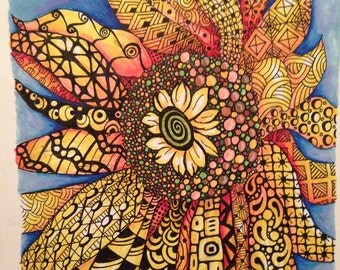Sunflower zentangle | Etsy