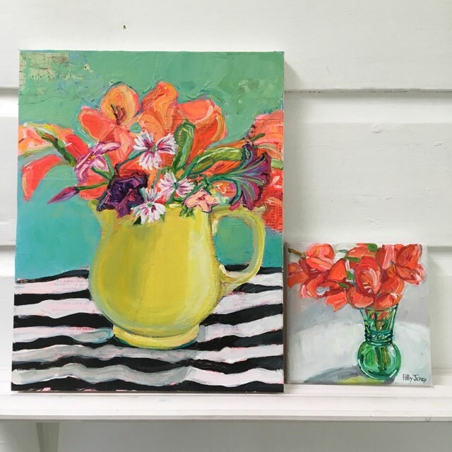colorful original mixed media paintings by Polly by PollyPainting