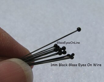 12 PAIR 3mm to 6mm Solid Black Glass EYES Wire Loops teddy