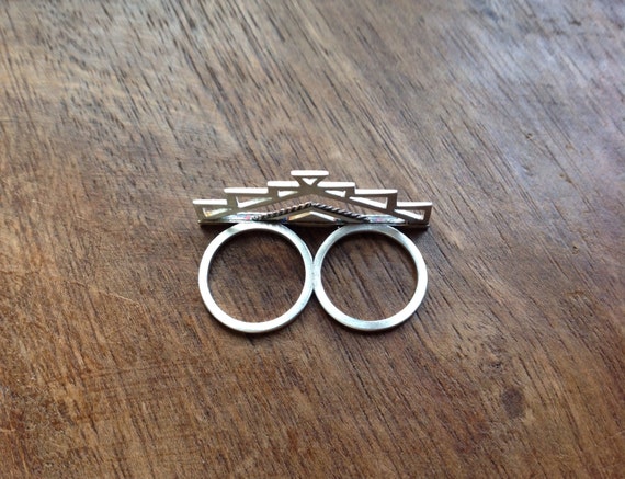 Maya knuckle duster ring geometric Aztec double ring boho