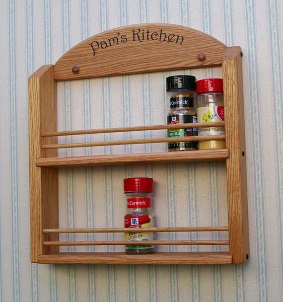 Personalized Double Shelf Oak Wooden Spice by TumbleweedWoodworks